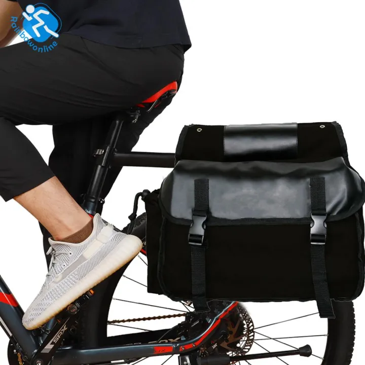 Canvas Bicycle Carrier Bag MTB Bike Tail Seat Rack Trunk Pannier Rain ...