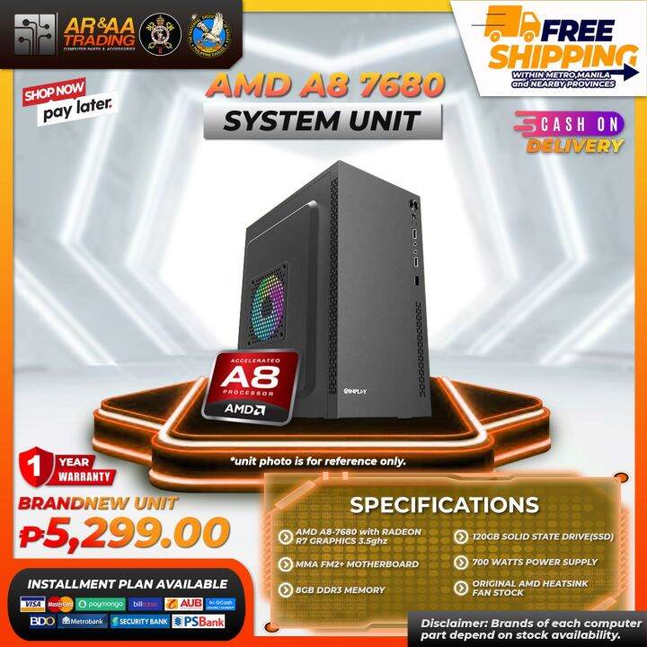 BRANDNEW System Unit CPU Standard Casing-AMD A8 7680 3.5ghz-8gb DDR3 120gb SSD | Lazada PH