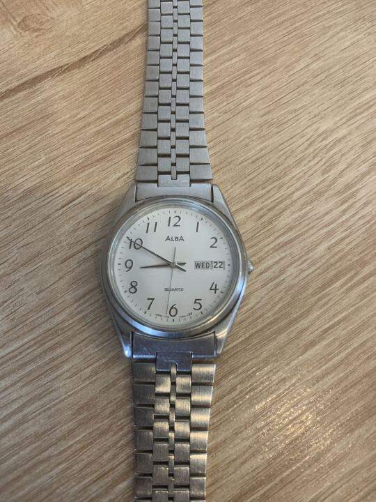 Seiko ALBA Y143-7020 Men's Watch Day-Date Quartz Silver Operation ...