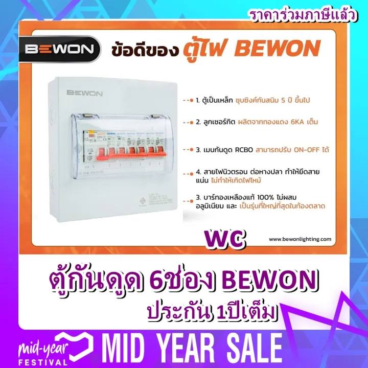 ตู้คอนซูเมอร์ ตู้กันน้ำ BEWON 6ช่อง พร้อมลูกและMAIN ครบชุดพร้อม เมน63A ...