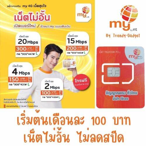 (ชุดที่ 4) (เลือกเบอร์ได้) ซิมมาย My by NT (my by Cat) 3G/4G แบบเติมเงินเน็ตไม่อั้น+โทรฟรี 24 ชม ...