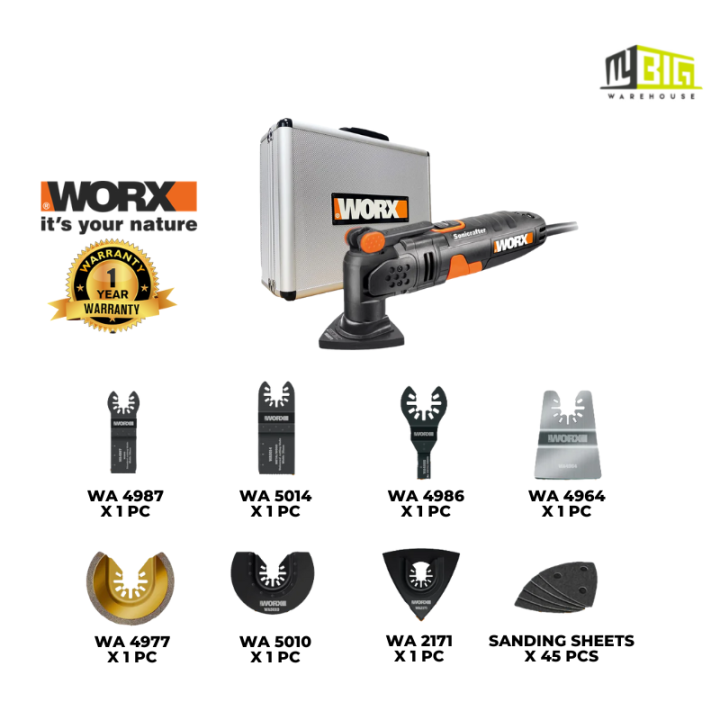 WORX WX-679.5 250W UNIVERSAL HYPERLOCK OSCILLATING MULTI-TOOL - SONICRAFTER WITH ALUMINIUM BOX ...