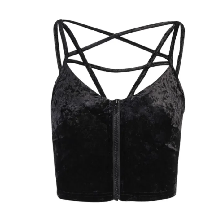 Ruibbit Gothic Pentagram Cut Out Black Camis Vintage Aesthetic Velvet