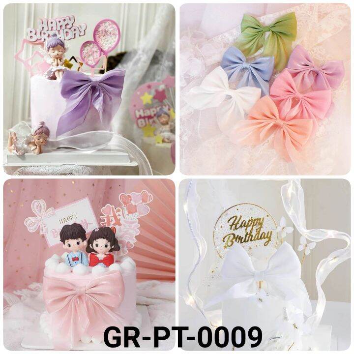 GR-PT-0009 Cake topper hiasan kue pita putih pink biru ungu hitam ...