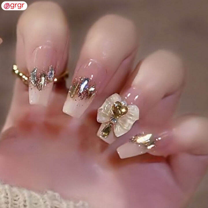 Fgrgr Gold Diamond Artificial Nails Beginner Friendly Reusable ...