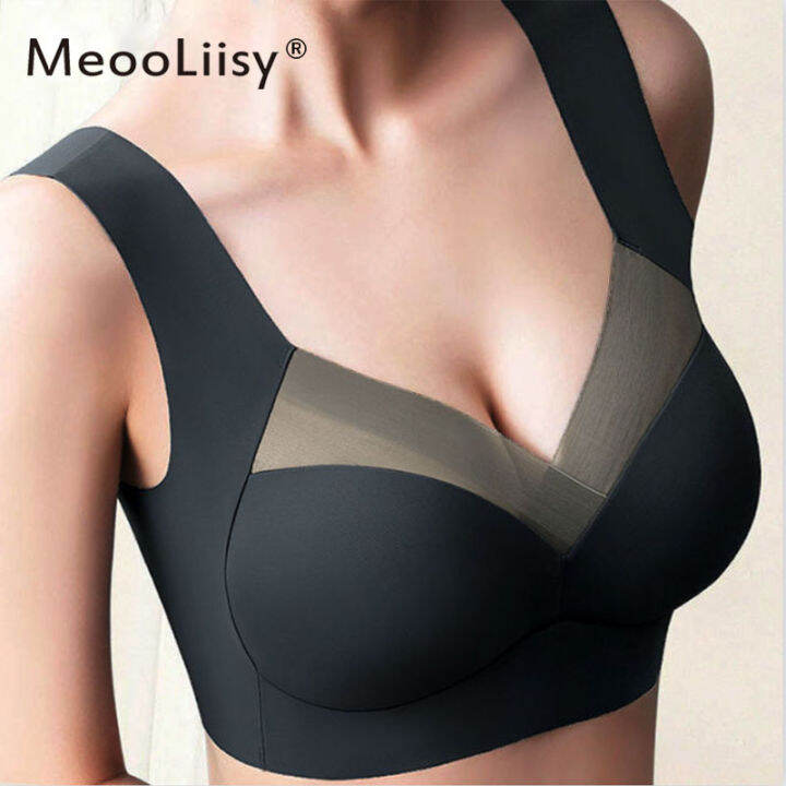 MeooLiisy Sexy Deep V Bras Women Bralette L-3XL Plus Size Wireless Bra Solid Color Seamless ...