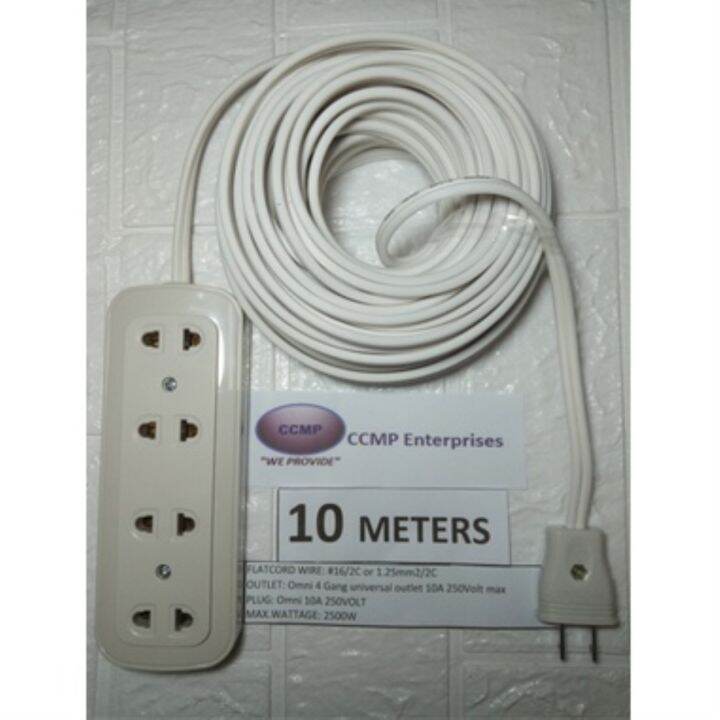 10 meters Heavy Duty Extension Cord wire (4)Four Gang flat cord 16 ...