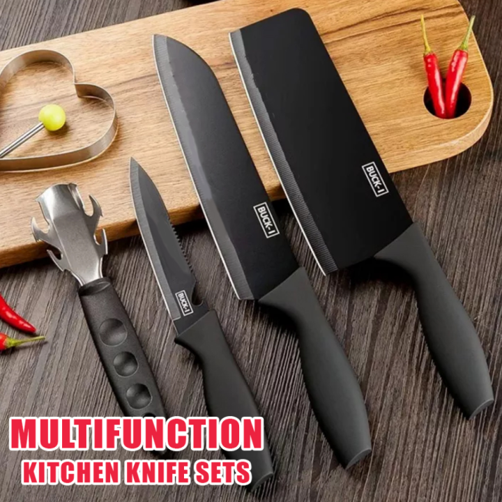 YoshNShobs Black Kitchen Knife Set Original Stainless Steel Stainless ...