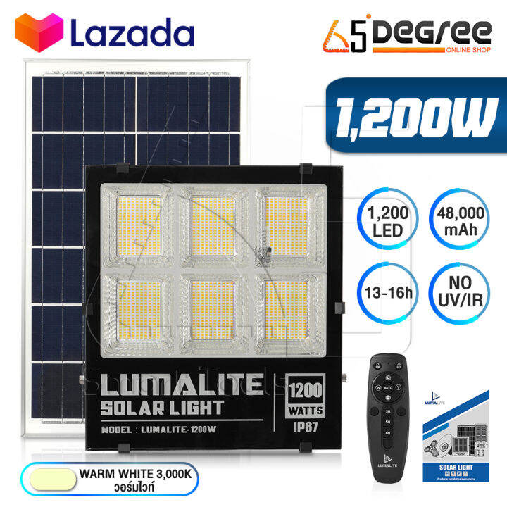 LUMALITE ไฟโซล่าเซลล์ ไฟสปอร์ตไลท์ 1,200W สี ขาว (White) / วอร์มไวท์ ...