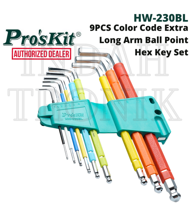 Pro'sKit HW-230BL 9PCS Colour Coded Extra Long Arm Ball Point Hex Key Set (Metric) | Lazada