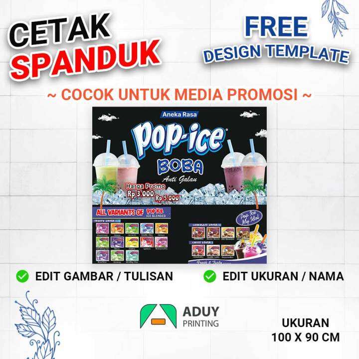 Cetak spanduk pop ice Boba Minuman Viral ukuran 100x90 Bandung | Lazada ...