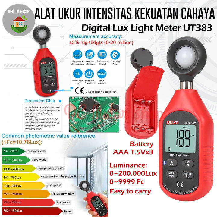 UNI-T UT383 Luxmeter Lux Meter Light Meter Alat Ukur Intensitas Cahaya ...
