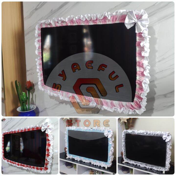BANDO/Cover TV/Televisi/LCD Ruffle PUTIH Motif Kotak Gingham Untuk TV ...