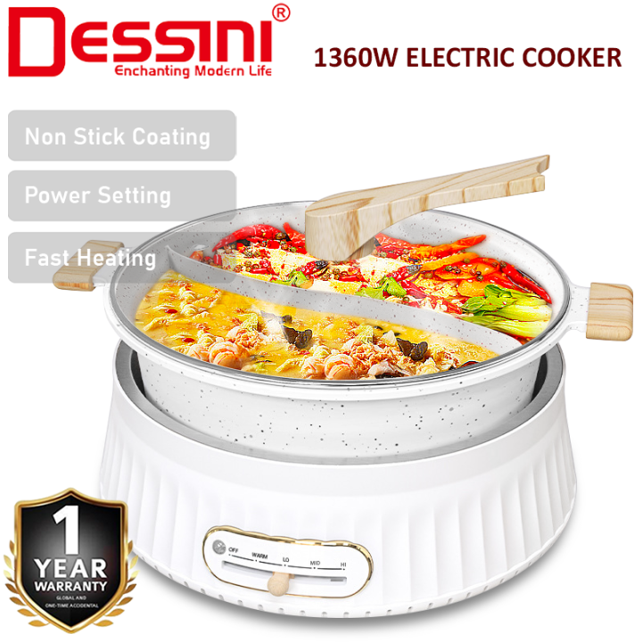 DESSINI ITALY Electric Cooker Hot Pot Steamboat Casserole Non Stick Frying Wok Pan Rice Cooker ...