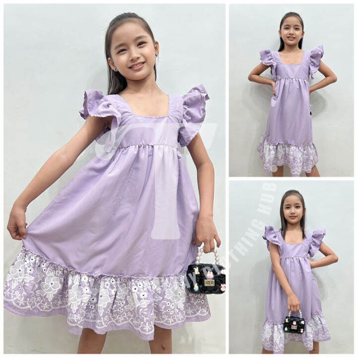 Malvina Senepa S/M/L (2-9y/o) Eyelet Butterfly Sleeves Dress | Lazada PH