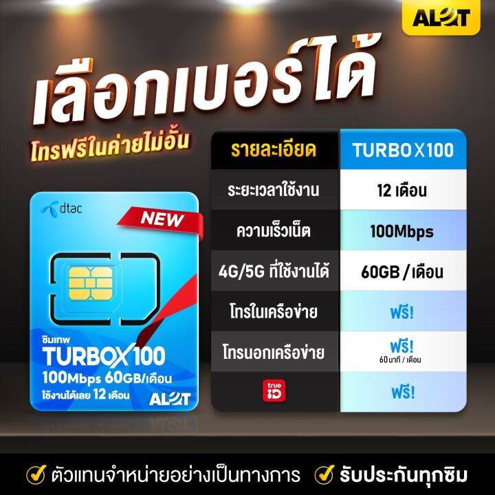 [ A Lot Tech ส่งฟรี ] DTAC turbo X 100 เลือกเบอร์ SET 1 ซิมเทพ sim net 100mbps ซิมเทพดีแทค ดีแทค ...