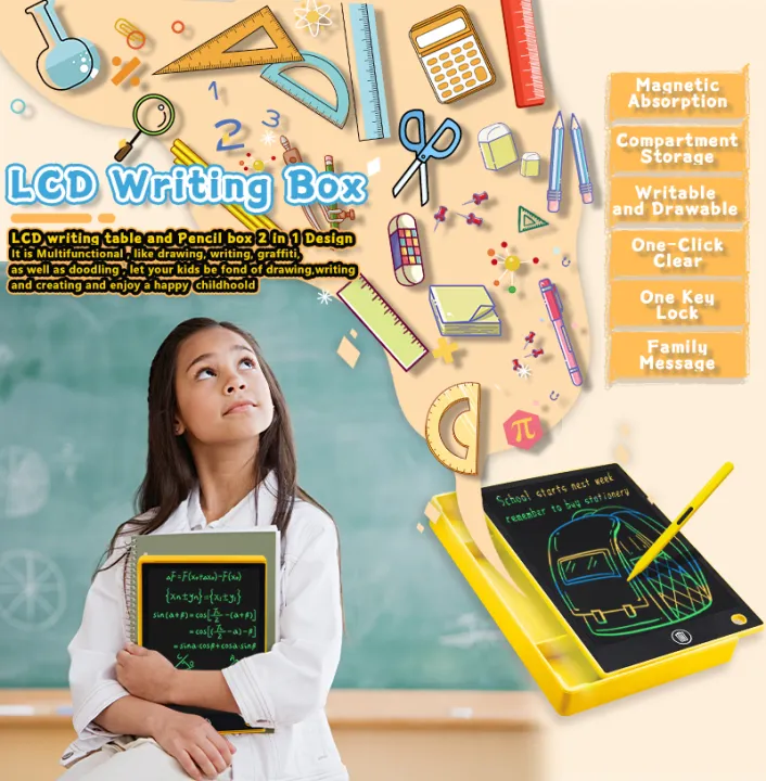 threetrees 8.5 Inch LCD Writing Box Pencil Box Multi-Functional Large ...