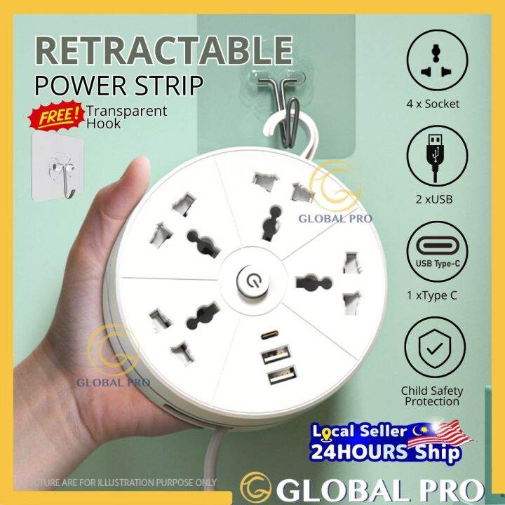 Retractable Extension Universal Socket Rotary Extension Cable Reel ...