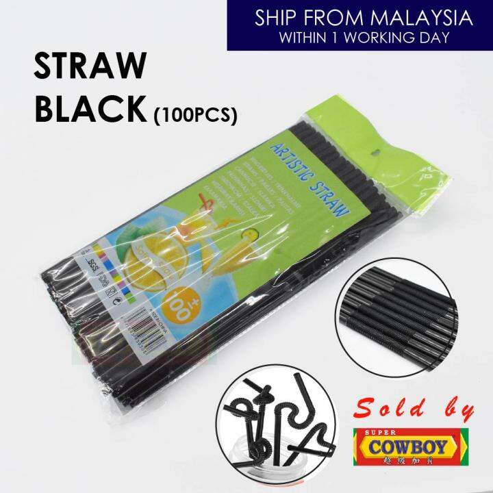 Black Artistic Straw Art Straw 100pcs 6mmx26cm Penyedut Minuman Hitam ...