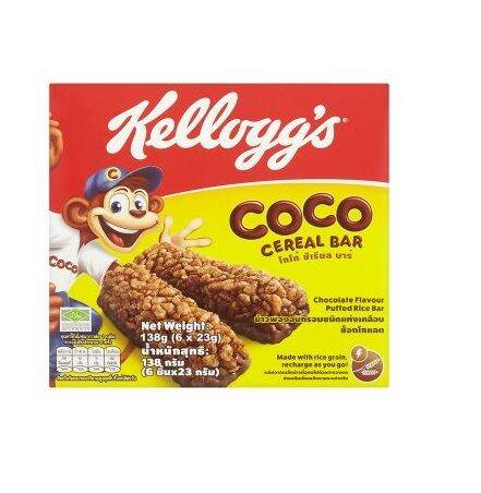 Kellogg's Coco Chocolate Flavour Puffed Rice Cereal Bar (6 x 23g) 138g ...