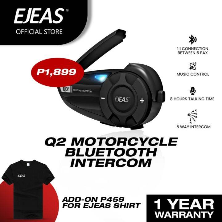 EJEAS Q2 Motorcycle Intercom Helmet Headset Bluetooth 5.1 Quick Pair ...
