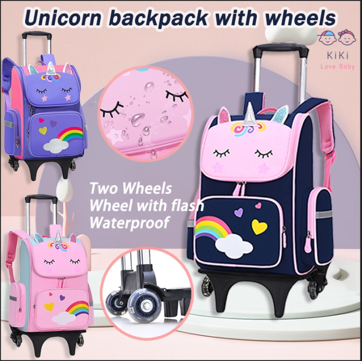 Unicorn Rolling Backpack for Girls Kids Backpack with Wheels Roller ...