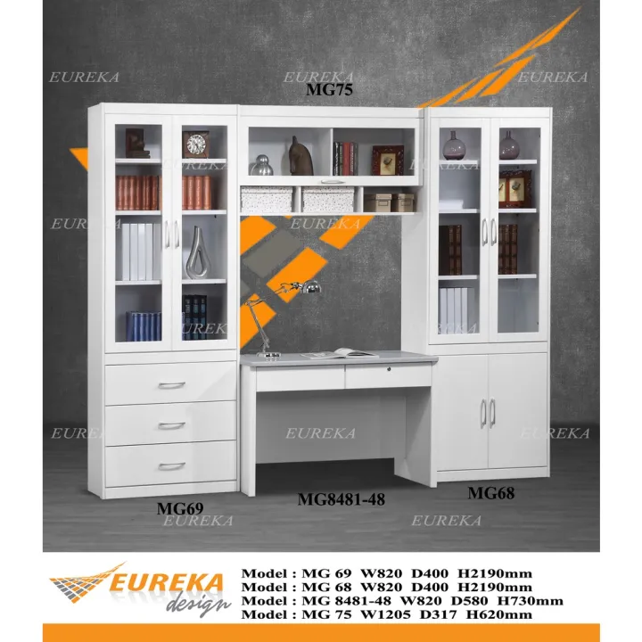 EUREKA 9.5ft Study Table Cabinet 4in1 Book Shelf Drawer Wood / Meja ...