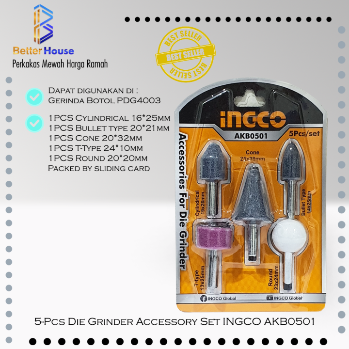 Mata Gerinda Botol Lurus 5-Pcs Die Grinder Accessory Set INGCO AKB0501 ...