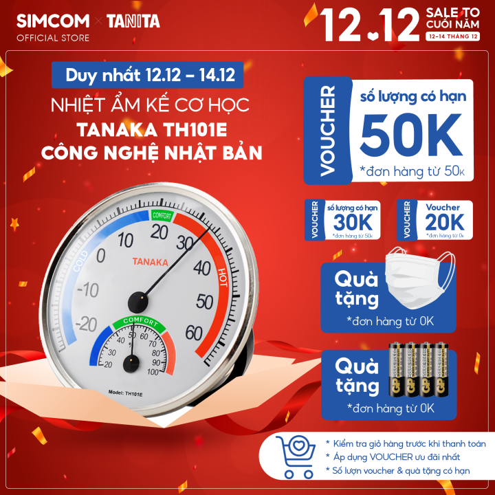 Nhiệt ẩm kế đo nhiệt độ, độ ẩm TANAKA TH101E công nghệ nhật bản, treo ...