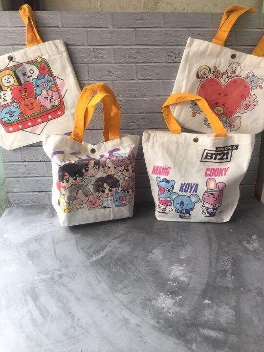 TAS TENTENG KANVAS MOTIF BT21 / TOTE BAG / TAS JINJING / HAND BAG BTS ...