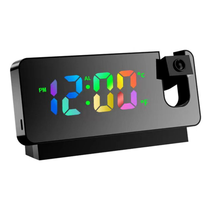 180° Rotation Projection Alarm Clock for Bedroom LED Colorful Digital ...