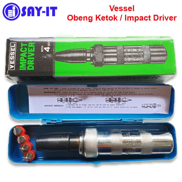 Obeng Ketok Putar Set 5 Pcs Vessel Impact Screw driver Set Box Besi ...
