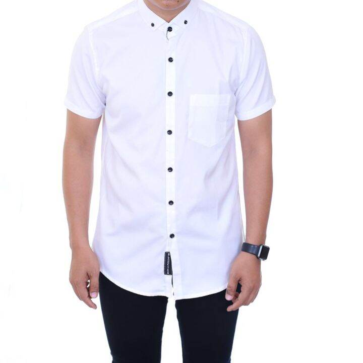 Kemeja Polos Putih Pria Lengan Pendek Baju Kemeja Polos Cowok Kerja ...