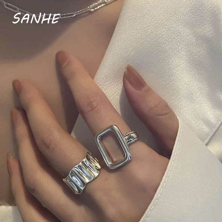 Sanhe Sanhe พังก์แหวนสง่างามสำหรับสาวๆอารมณ์ผิดปกติบุคลิกภาพเรขาคณิตกลวงเกาหลีแหวนนิ้ว | Lazada ...