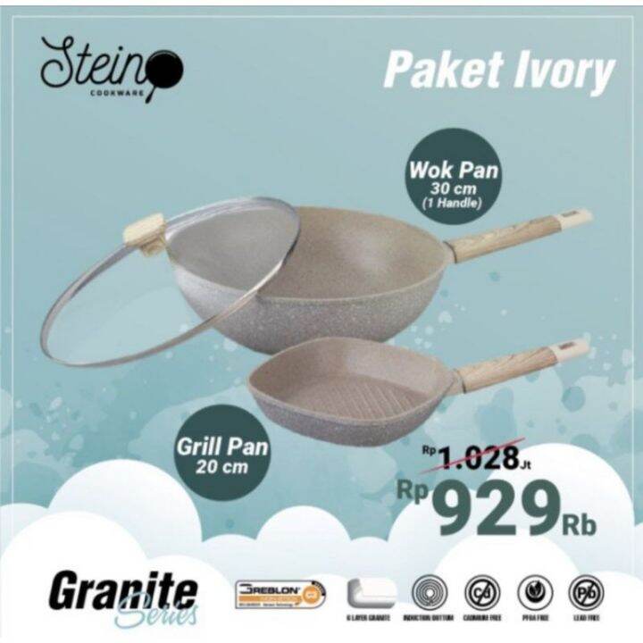 Stein Steincookware Paket Ivory Wok Pan 30 + Grill Pan 20 | Lazada ...