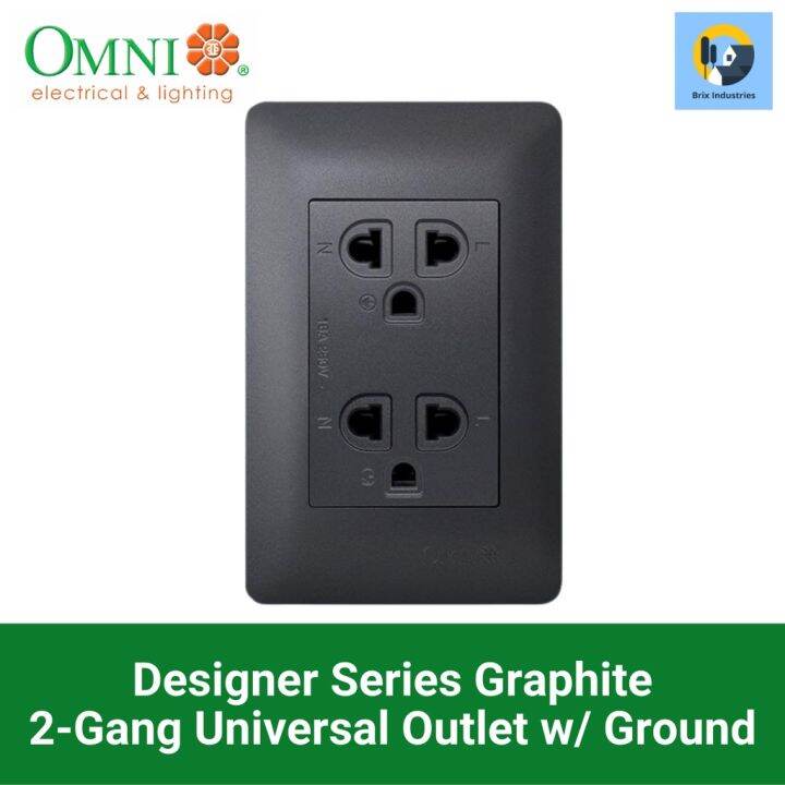 Omni Graphite Designer Series 2 Gang Universal Outlet with Ground Set ...