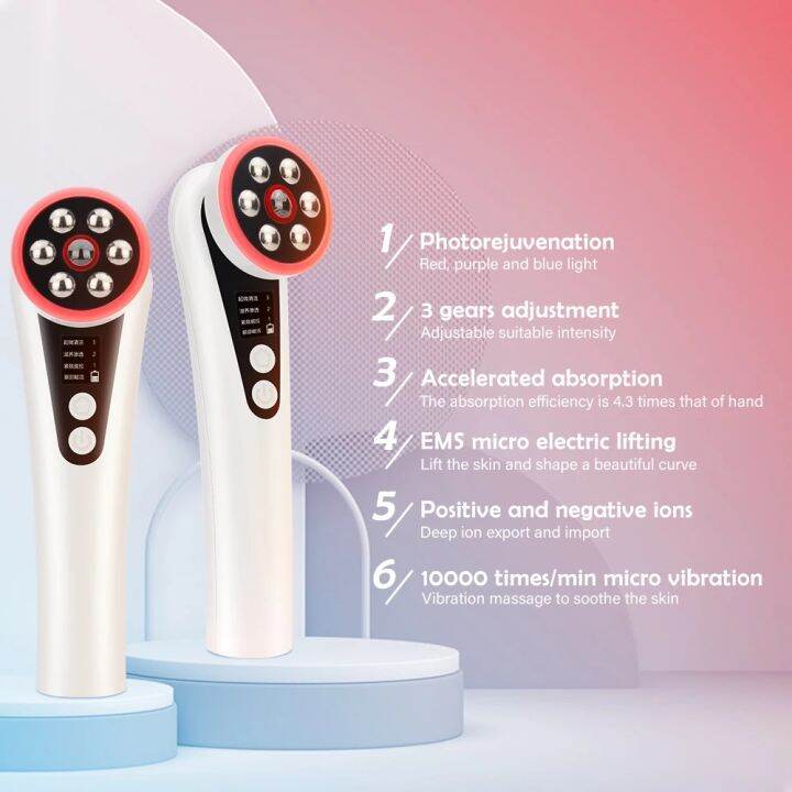 EMS Face Massager Radio Mesotherapy Electroporation Led Light Therapy Skin Rejuvenation Wrinkle ...