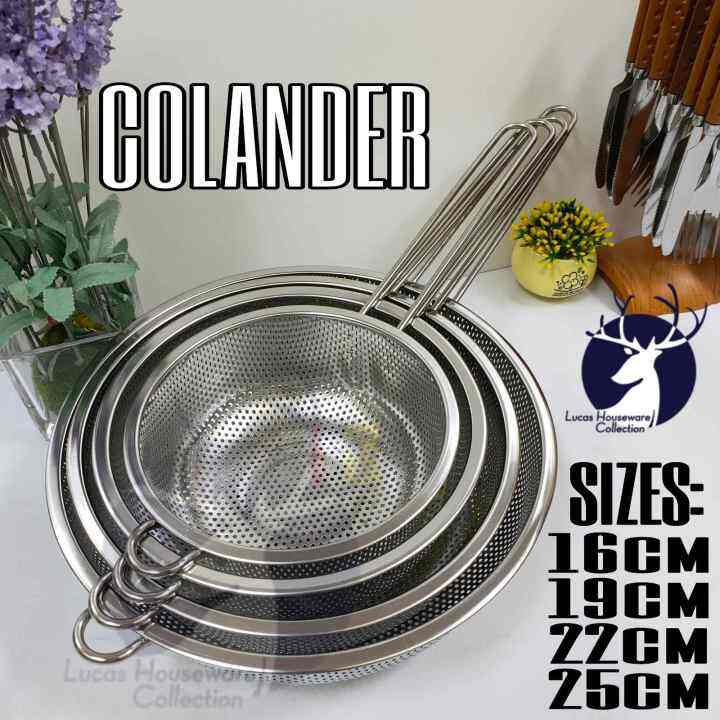 555 STAINLESS STEEL COLANDER WITH HANDLE FOOD STRAINER FRUIT PASTA FOOD ...