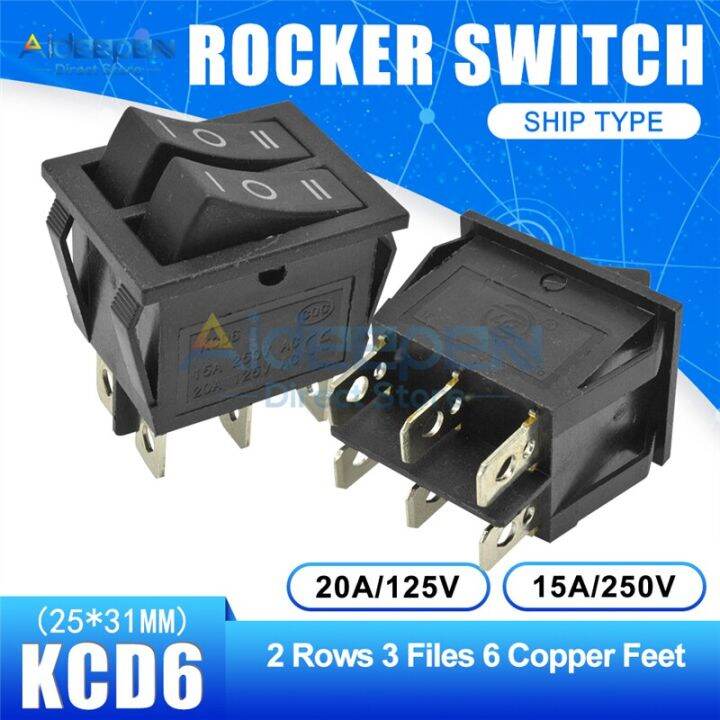 KCD6 AC 20A/125V 15A/250V สวิตช์ไฟคู่ Rocker Switch 25X31มม. เปิด-ปิด2/ ...