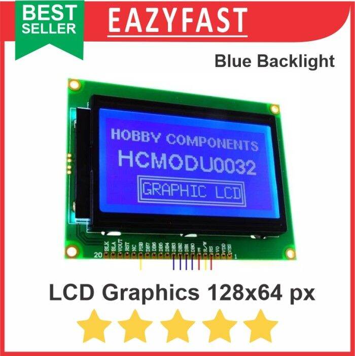 LCD 12864 Graphic 128x64 dot Pixel Grafik Arduino Module Blue Biru ...