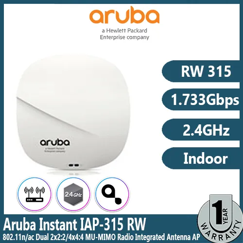 Aruba Instant IAP-315 (RW) 802.11n/ac Dual 2x2:2/4x4:4 MU-MIMO Radio ...
