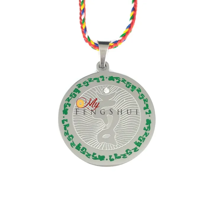 Feng Shui Green Tara Mantra TAM Syllable Medallion Pendant Stainless ...