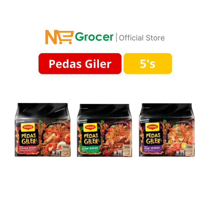 MAGGI Instant Noodle Pack Pedas Giler Seafood Berapi / Ayam Bakar / Tom Yummz (5s x 76g) | NE ...