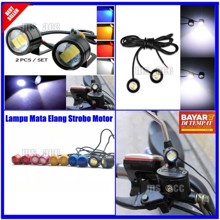 Lampu Mata Elang Kedap Kedip Strobo 3 Led Warna Putih 2pcs Untuk Motor Mobil Super Terang Anti