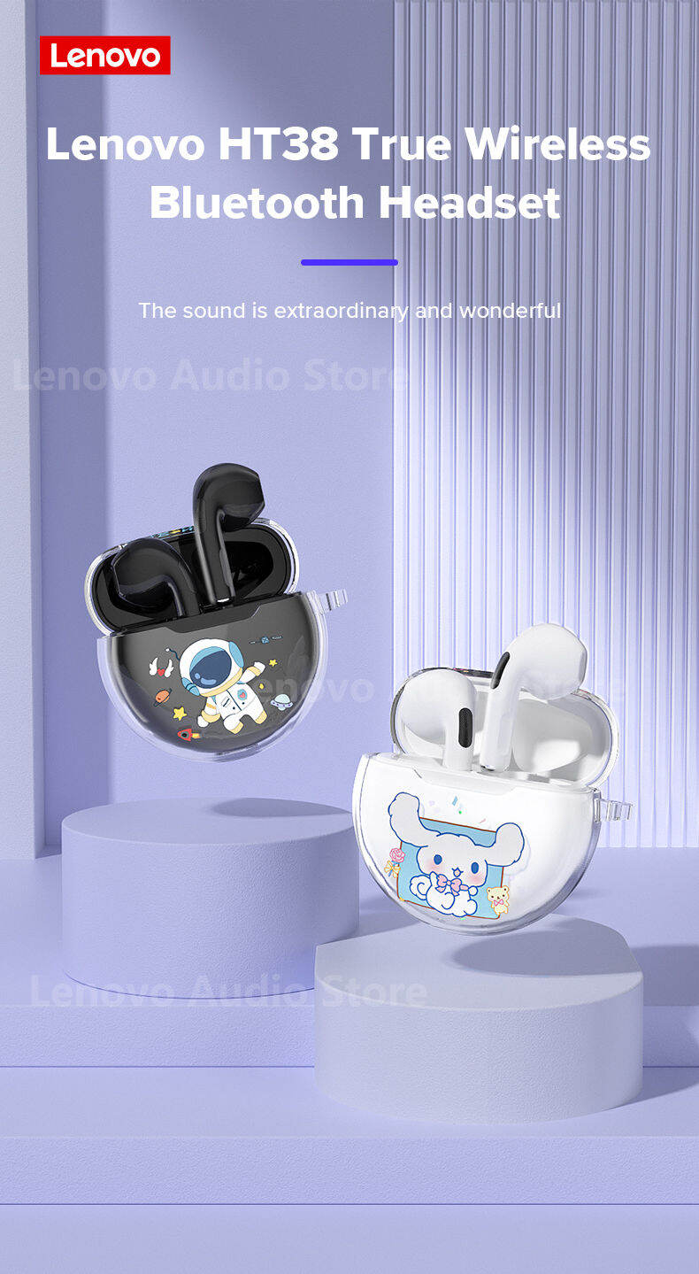 ต้นฉบับ Lenovo HT38 TWS บลูทูธหูฟังมินิไร้สายหูฟังกับการ์ตูนกรณีกีฬากัน ...