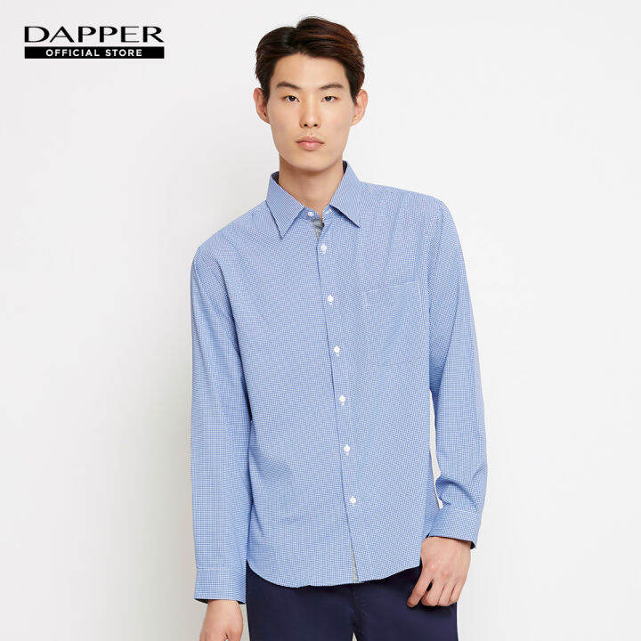 DAPPER เสื้อเชิ้ตแขนยาว ลายตาราง Plaid ทรง Regular Fit สีน้ำเงิน | Lazada.co.th