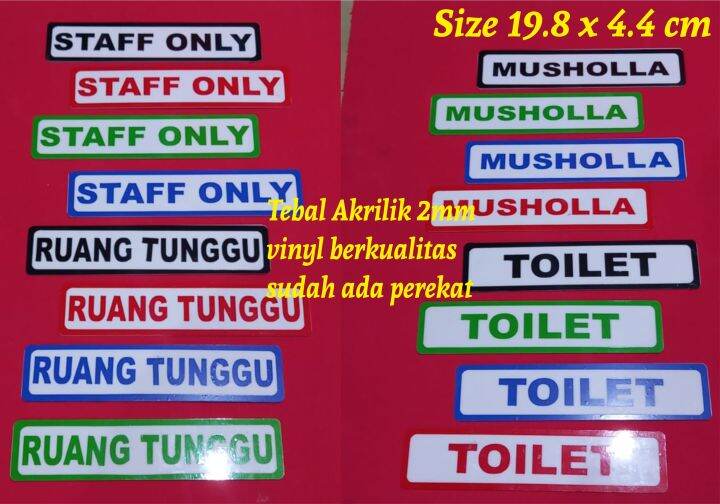 Sign Board, staff only, ruang tunggu, label musholla, label toilet ...