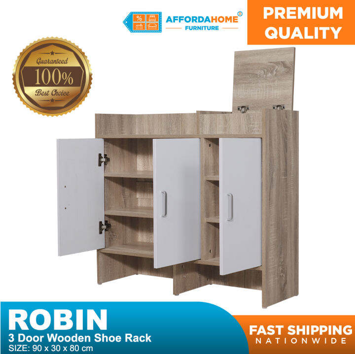 Robin Shoe Rack 3 Door Wood Organizer Shelf Storage - Affordahome ...