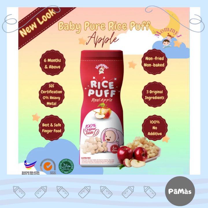Mommyj Beras Tulen Puffs-Apple untuk 6 + Bulan Bayi (Halal) | Lazada