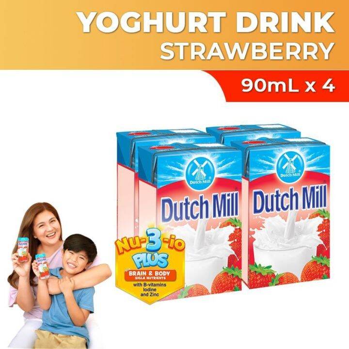 Dutch Mill UHT Yoghurt Drink Strawberry Saverspack 90ml x 4 brick | Lazada PH
